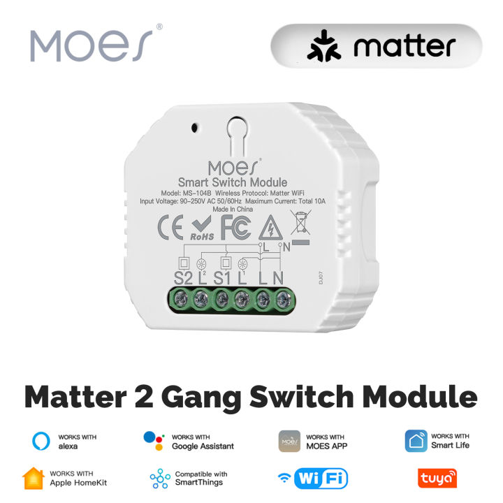 MOES Matter Tuya WiFi Switch Module 2 Gang Smart Automation Relay Timer ...