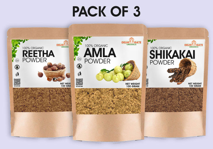 Pack of 3 Amla Reetha Shikakai Powder / Amla Retha Sekakai Powder For ...