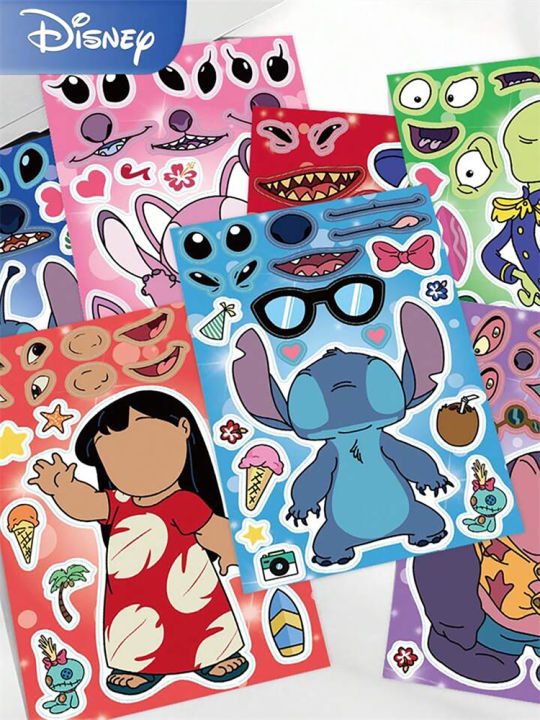 8 Sheets/Set Disney Stitch Cartoon Character Puzzle Stickers For Phone ...