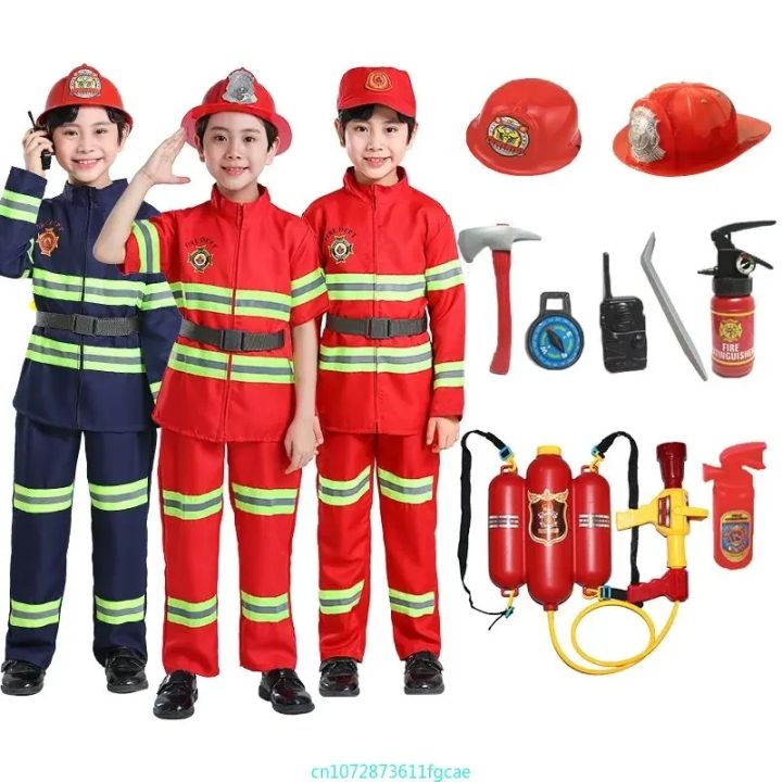 Children Firefighter Uniform Sam Fireman Cosplay Costume Kids Work ...