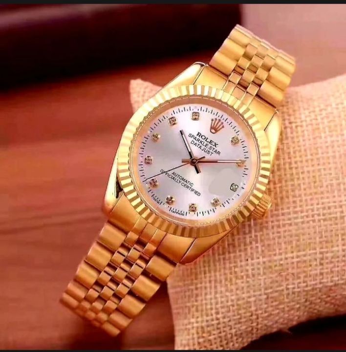 ROLEX GENTS MENS STAINLESS STEEL GOLD PLATED CHAIN LUXURY WATCH | Daraz.lk