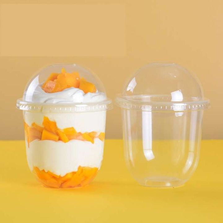 360ML Disposable Mousse Cake Cup with Lid Transparent Plastic Pudding ...