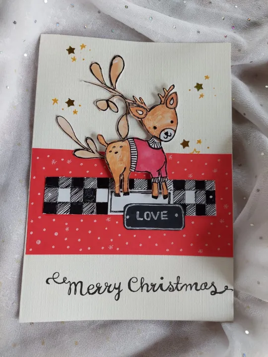 100% Handmade Reindeer Merry Christmas Greeting Card/ Bunny and Bear ...