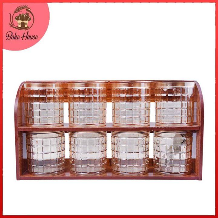 Wooden Masala rack - 8 Jars with wooden Stand... Hanging And shelf ...