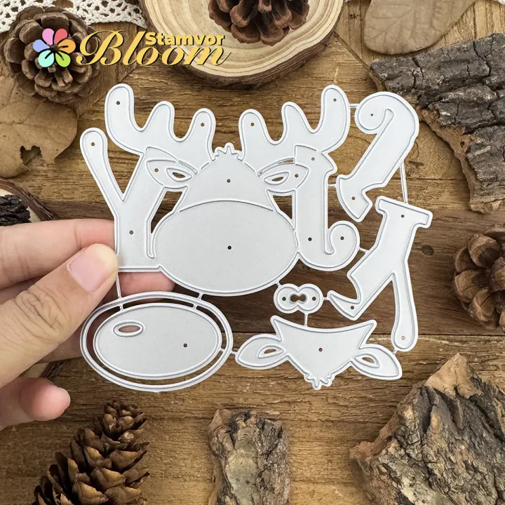 Original Lovely Christmas Deer Layers Title JOY Metal Cutting Dies ...