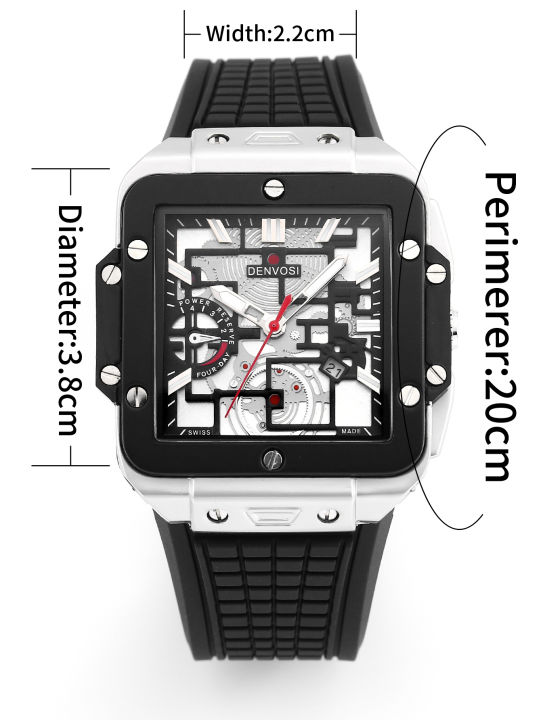 DENVOSI Square Hollow Mechanical Style Watch with Silicone Strap Trendy ...