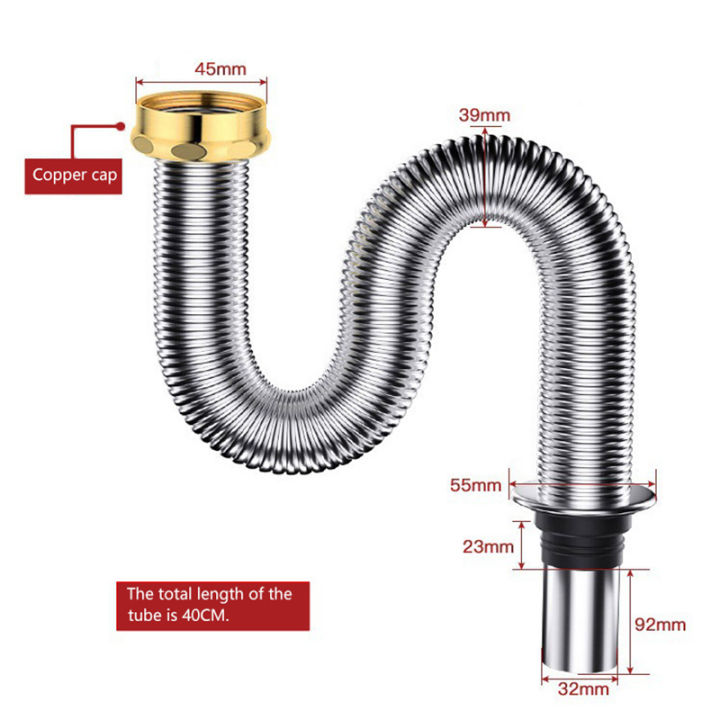Kitchen Sink Siphon Waste Drain Flexible Pipe Hose 40/60cm Home ...