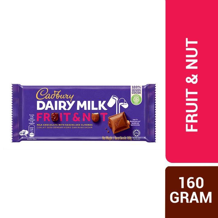 Cadbury dairy milk chocolate Fruit & nut 160g (Malaysia) | Daraz.pk