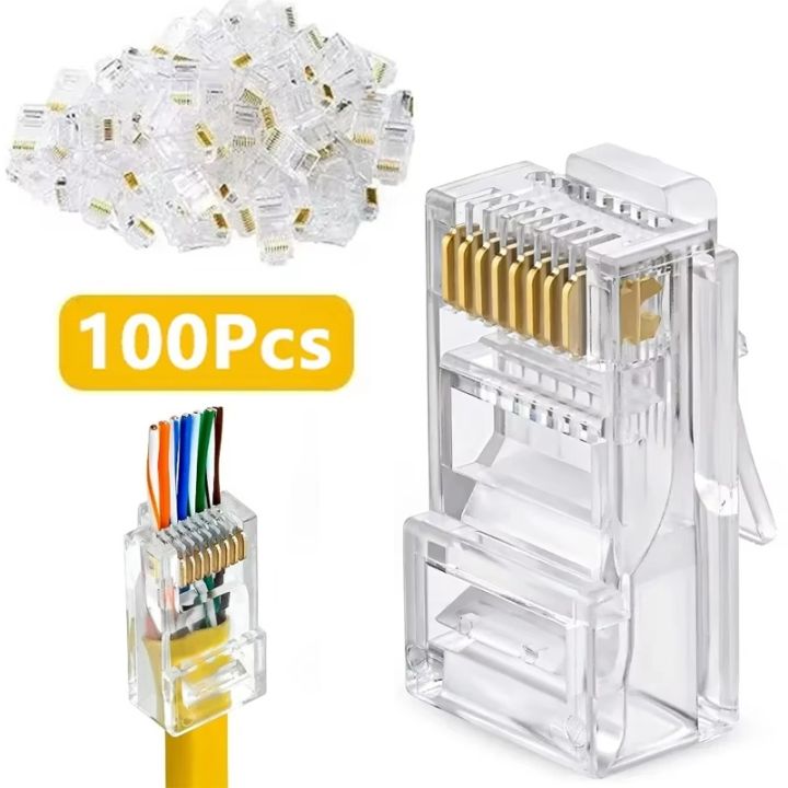 100pcs RJ45 Ethernet Cables Module Plug Network Connector Crystal Heads ...
