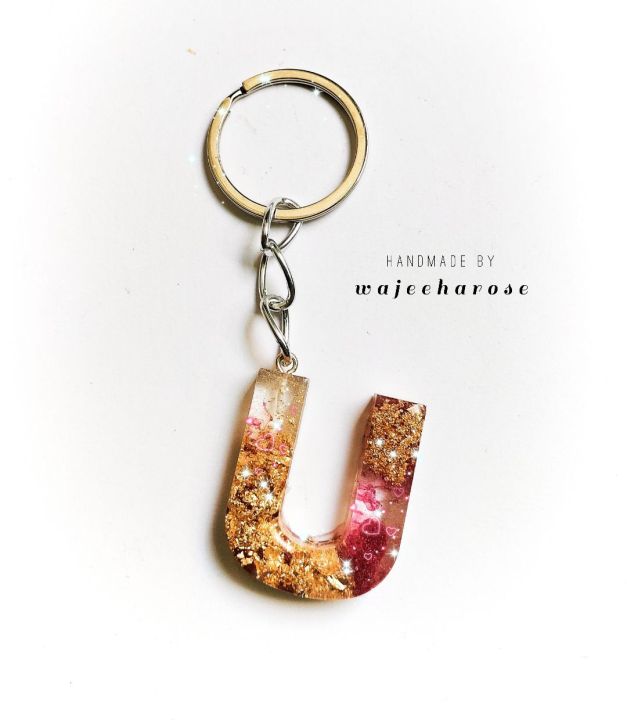 Resin keychain , Handmade custom keychain,3D letter U , Alphabet A-Z ...