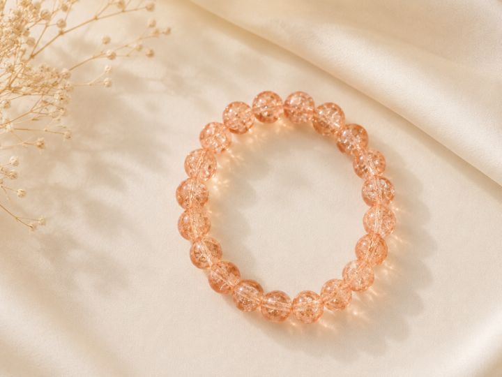 Elegant Peach Crackle Crystal Beads Bracelet for Women – 8mm Stretch ...