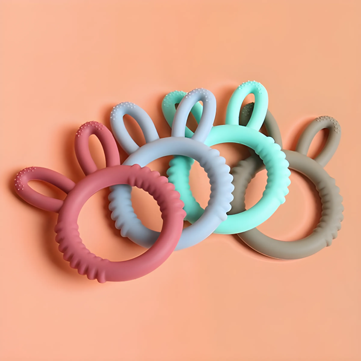 Baby Silicone Teether Bunny Baby Pacifier Bite Happy Children Teething ...