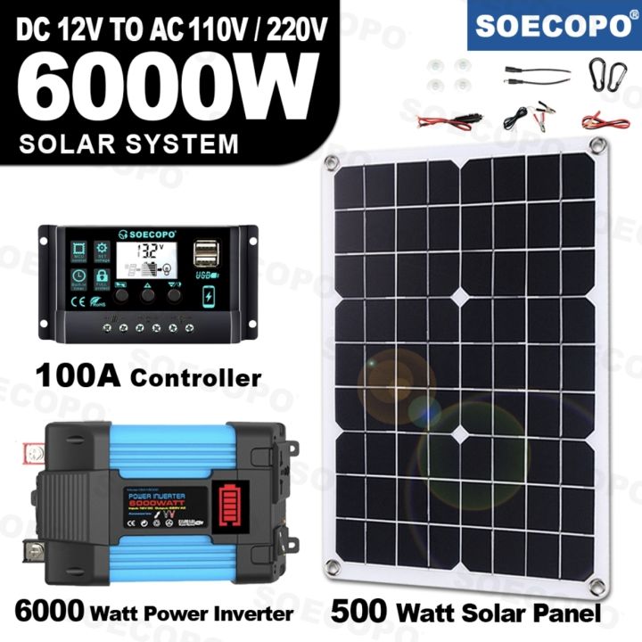 Solar System 6000W Complete Kit 12V To 220V 100A Controller 500W Panel ...
