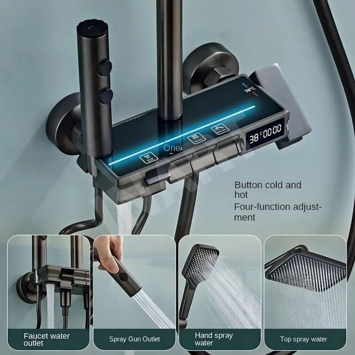 Luxury Thermostat Shower set Grey Matte Finish with Digital Temperature ...