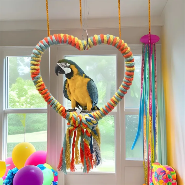Love shape cotton rope swing colorful bird toy parrot perch climbing ...