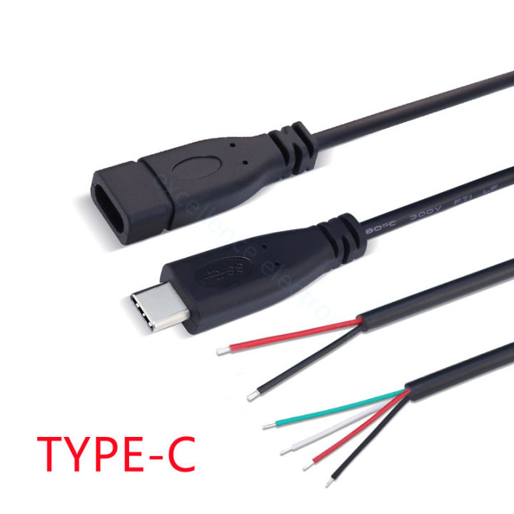 1/2/5Pcs USB Type C Male / Female 2/4 Pin Pigtail Extension Power Cable ...