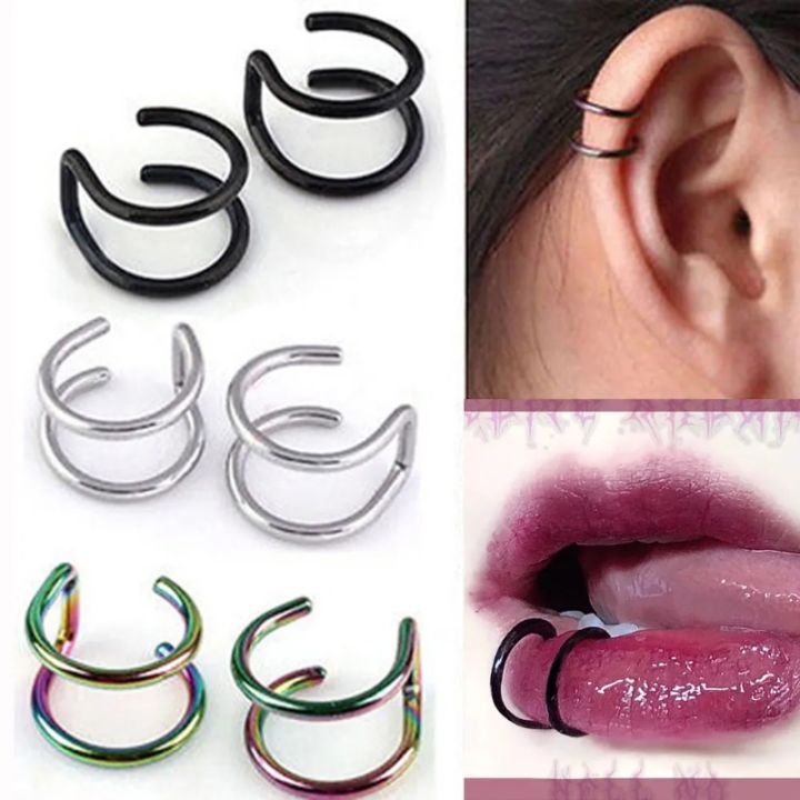 2Pcs 316L Stainless Steel Fake Ear Piercing Jewelry, Clip on Ear Cuffs ...