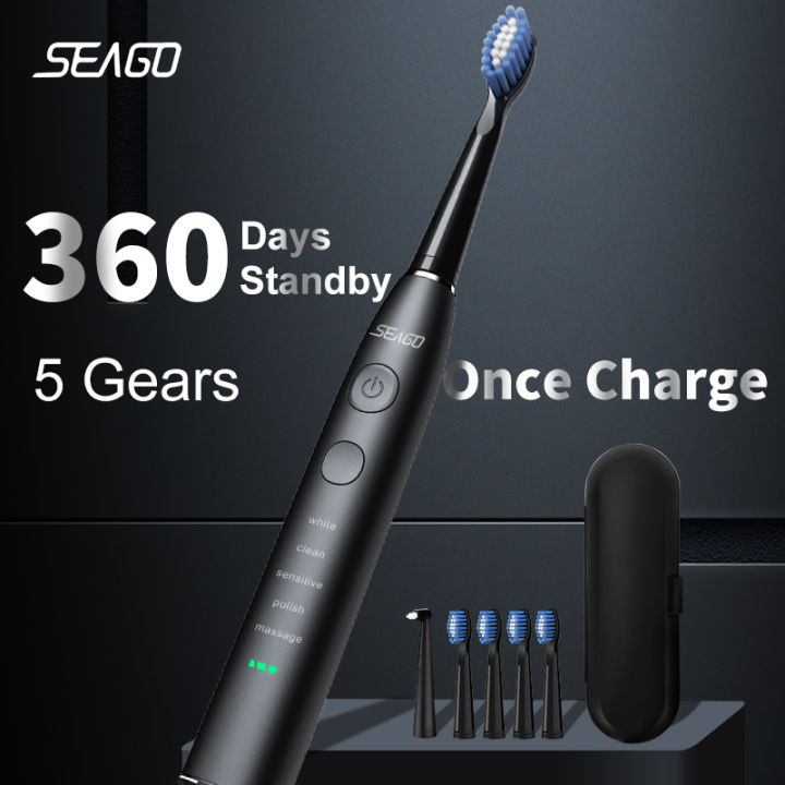 Seago Electric Sonic Toothbrush USB Rechargeable Adult 360 Days Long ...