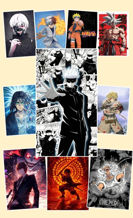 Anime Main Character Poster Set – 10 PCS A4 Anime Posters | Gojo, Luffy ...