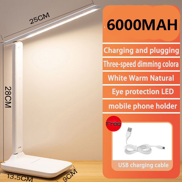 6000mAh Chargeable LED Table Lamp USB 3 Color Stepless Dimmable Desk ...