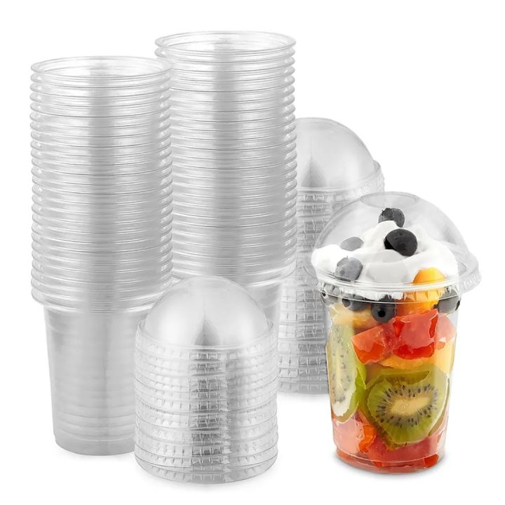 350ml Disposable Transparent Plastic Cup with Dome Lid 100 pcs | Clear ...