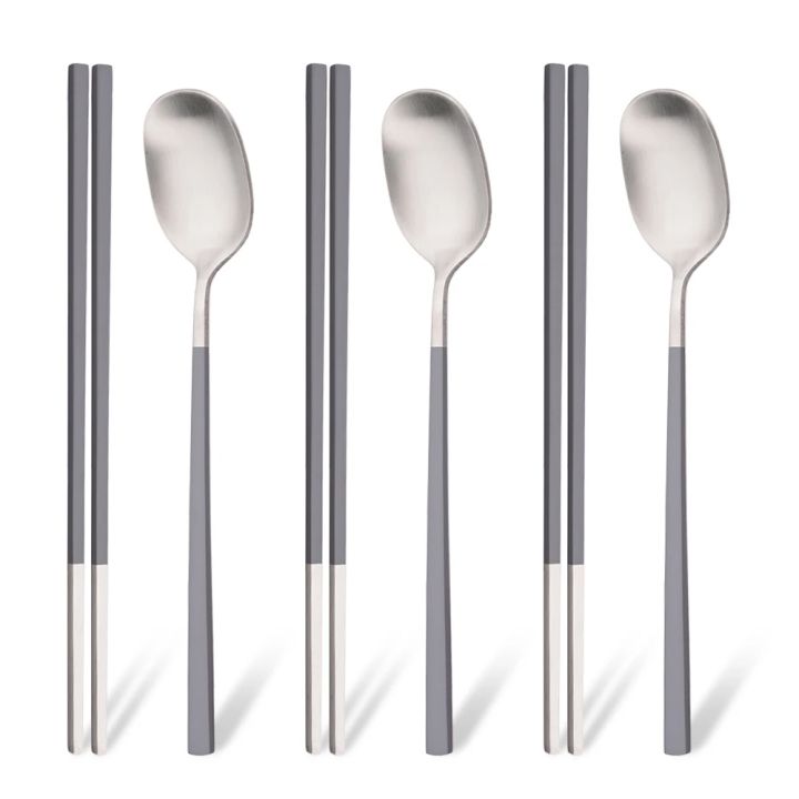 Korean 6Pcs/Set Tableware Set High Quality Stainless Steel Matte Dinner ...