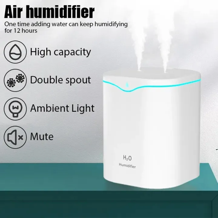 Large Capacity Dual Spray Humidifier Usb Home Bedroom 2L Silent Water ...