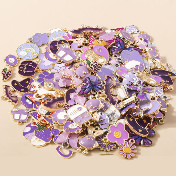 10pcs Mixed Cute Enamel Purple Charms Daisy Flower Heart Butterfly ...