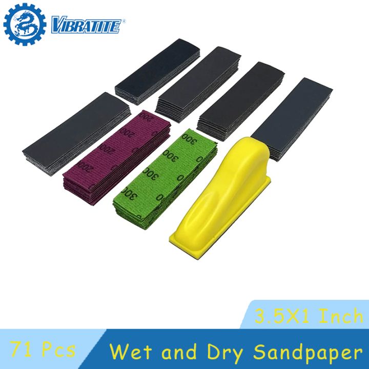 3.5”x 1” Mini Sandpaper Kit with Hook and Loop Sanding Block 71 Pcs ...