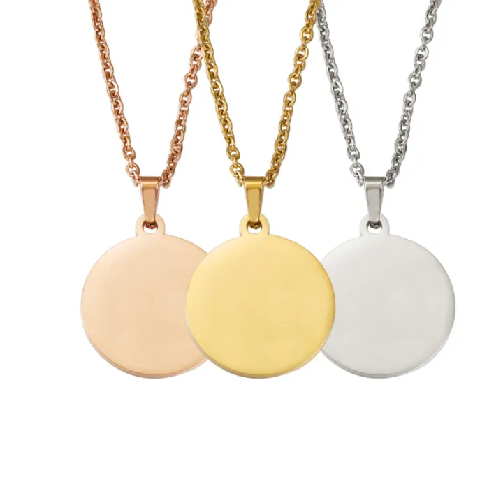 Blank Round Discs Pendant Necklaces Gold Plated Chain Necklaces For DIY ...