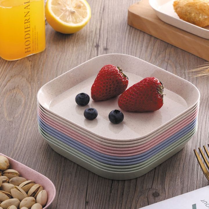 14.8 cm flat bottom plate square shape wheat straw dish beautiful ...