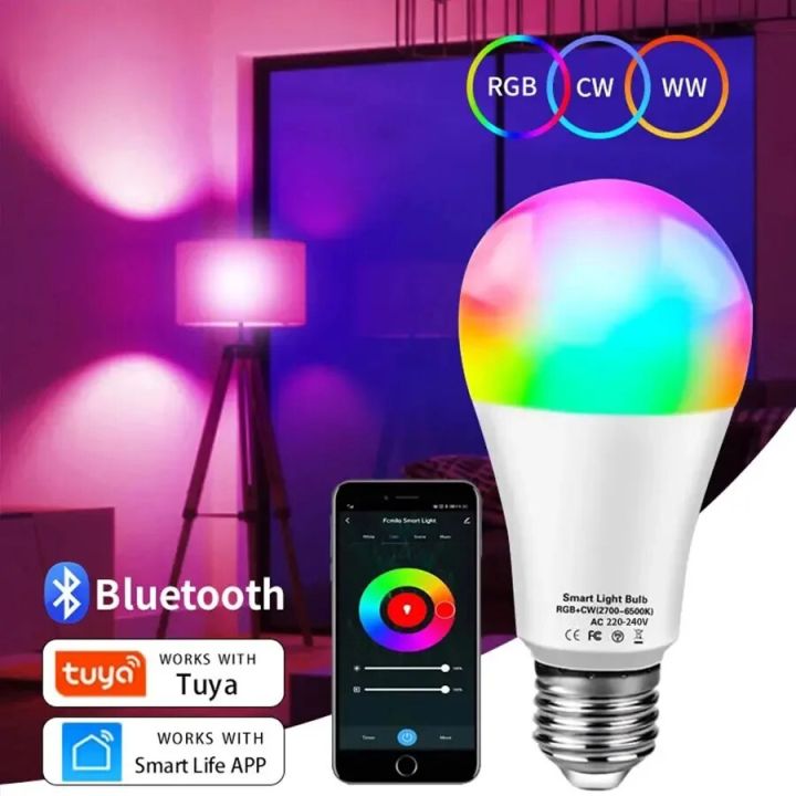 Tuya Smart LED Bulb E27 APP Control Dimmable Light Bluetooth RGB Lamp ...