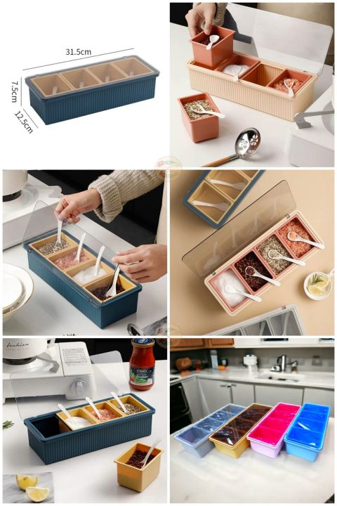 4 or 3 Portion Detachable Spice Rack Masala Jar with Spoon and ...