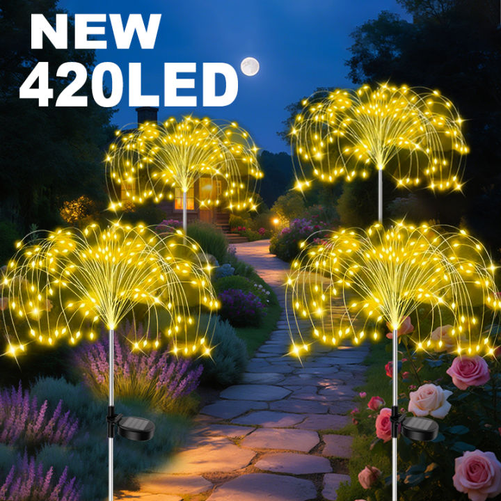 Solar Pathway Firework Lights Outdoor 420LED Waterproof Garden Decor ...