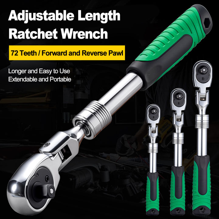 72teeth 1/4" 3/8" 1/2" adjustable extension ratchet handle wrench long ...