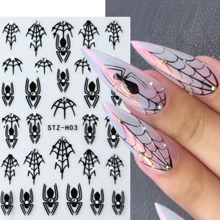 2pc 5D Spider Web Rhinestone Nail Art Sticker Cute Spider Cobwebs ...