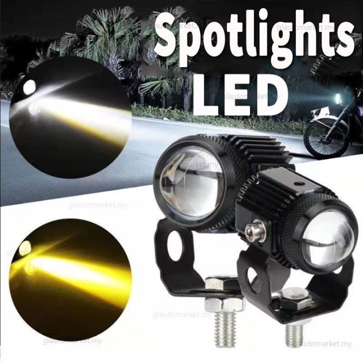 2Pcs Motorcycle Spotlight Mini Driving Light Yellow + White Hi-Lo Beam ...