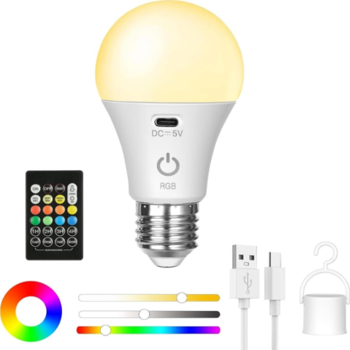 3/RGB color USB Led Bulb Rechargeable Light Bulb Smart Bulb Dimmable ...