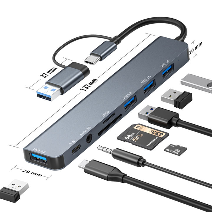 8 in 1 USB Hub A Type C 3.0 Concentrator Docking Station 8 Port ...