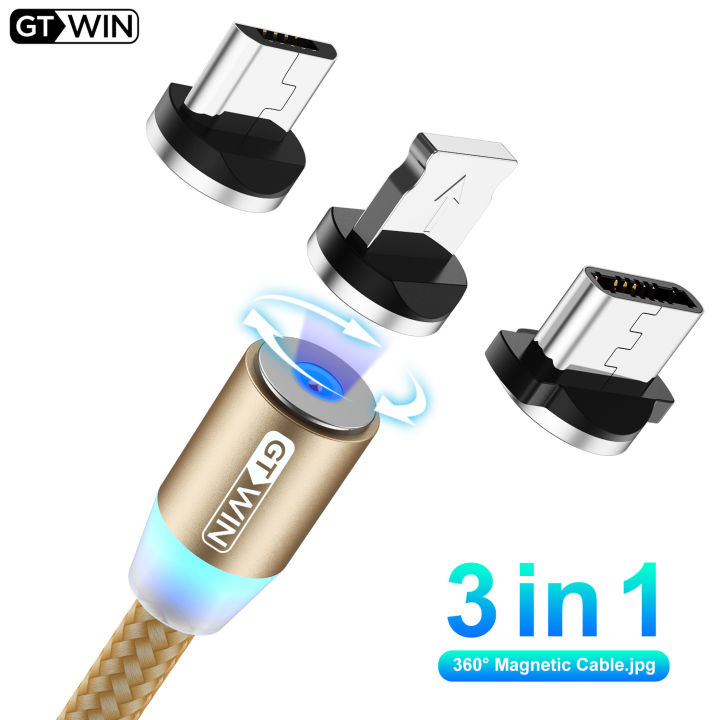 3 in 1 LED Magnetic Cable Fast Charging USB Type C Cable Magnet Charger ...