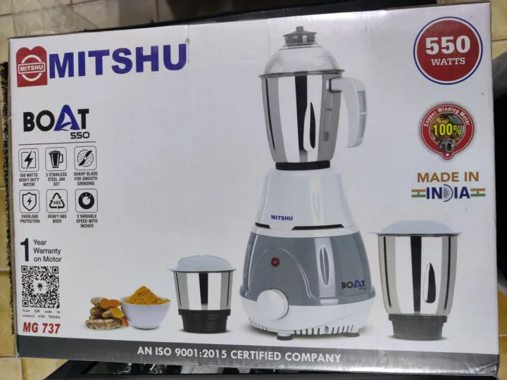 Mixer Grinder Mitshu Made in India one year warranty 3 stainless steel ...