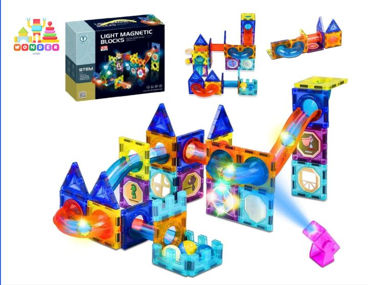 Magnetic Building Blocks With lights 75 pcs and 49 pcs For kids With ...