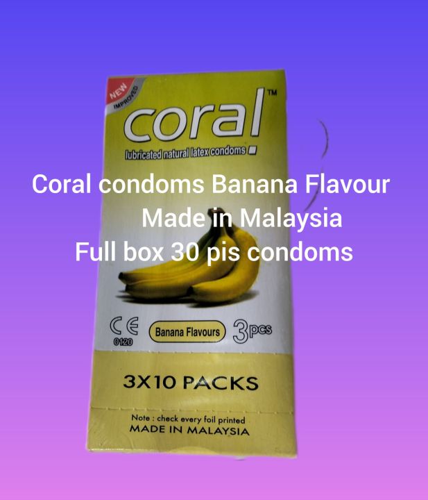 Coral Condoms banana flavours Made in Malaysia full box 3s (3×10=30) pis | Daraz.com.bd