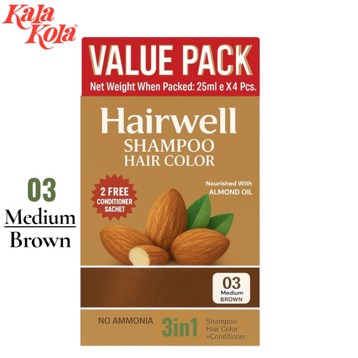Kala Kola Hairwell Shampoo Hair Color - 03 Medium Brown (Value Pack ...