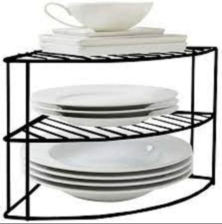 Metal iron meezan corner shelf plate rack 3 tier kitchen cabinet ...