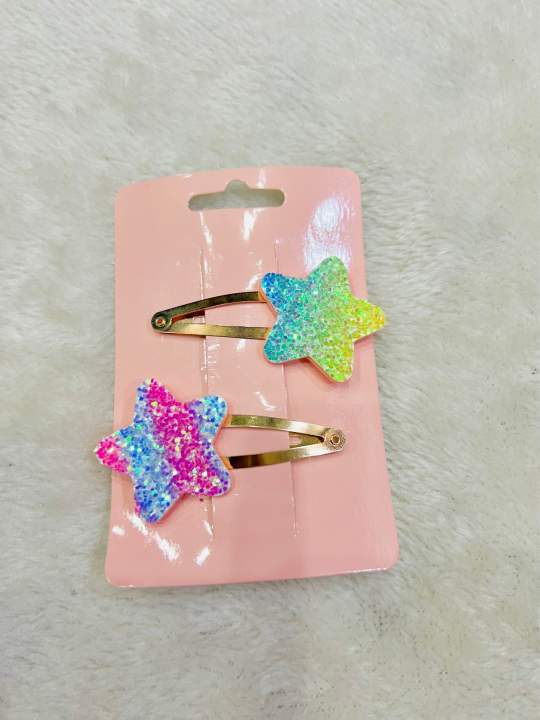 2pcs Sparkly Star Hair Clips Kids rainbow Glitter Star Shaped Hairpins ...