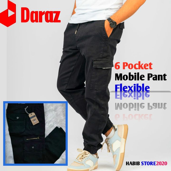 Man's 6 Pocket Black Colour Exclusive Cargo Mobile Pant Gabardine ...