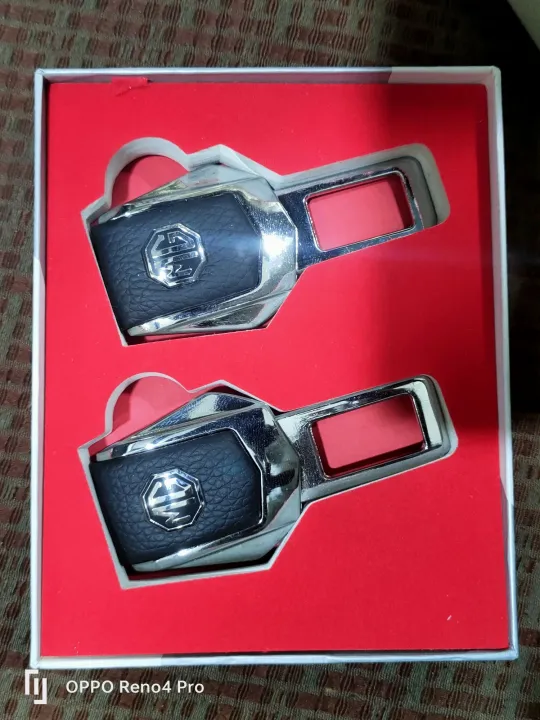 Mg Hs Seat Belt Metal Clips with Embossed Logo 2 Pcs Set Premium ...