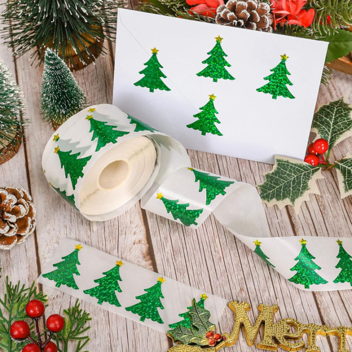 50PCS Christmas Tree Stickers Roll Laser Pine Stamp Waterproof Self ...