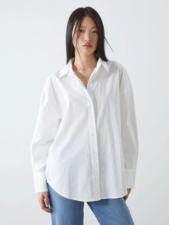 Swirlifits Oversized Cotton Button Down Shirt – Long Sleeve Casual Top ...